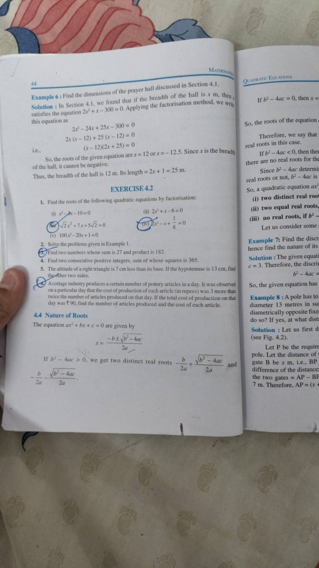 44 MATHEMATY Example 6: Find the dimensions of the prayer hall discussed
