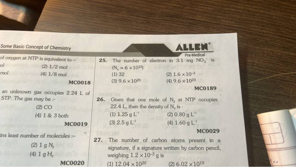 Some Basic Concept of Chemistry of oxygen at NTP is equivalent to - ol AL..