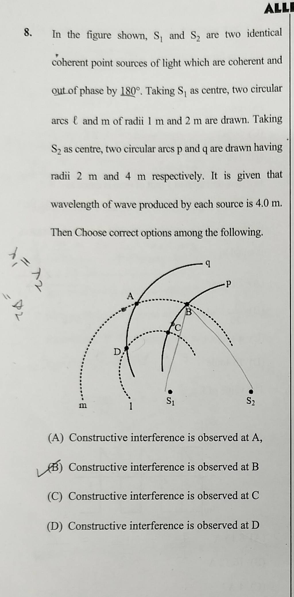 ALLE In the figure shown, S₁ and S2 are two identical coherent point sour..