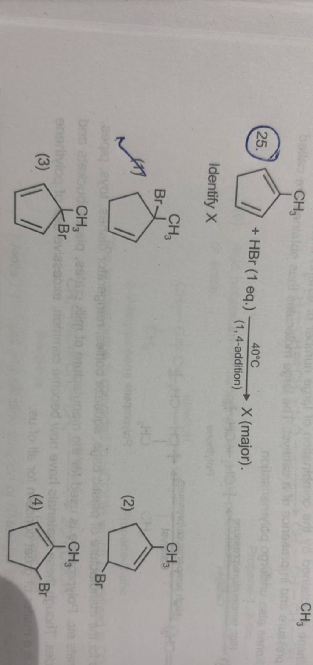 balls CH3 HBr (1 eq.) 40°C →X (major). (1, 4-addition) Identify X CH3 Br-..