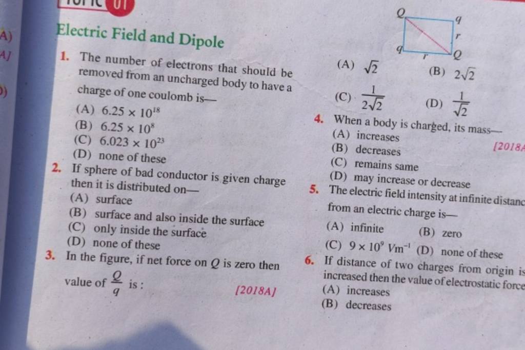 A) AJ ) Electric Field and Dipole The number of electrons that should be