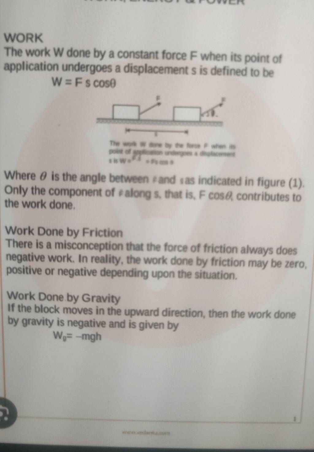 WORK The work W done by a constant force F when its point of application