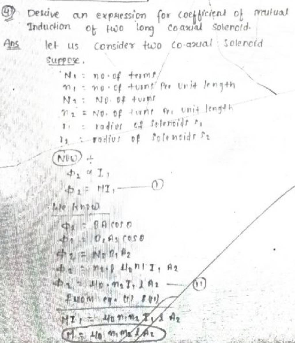④ Desive an expression for coefficient of mutual Induction of two long co..