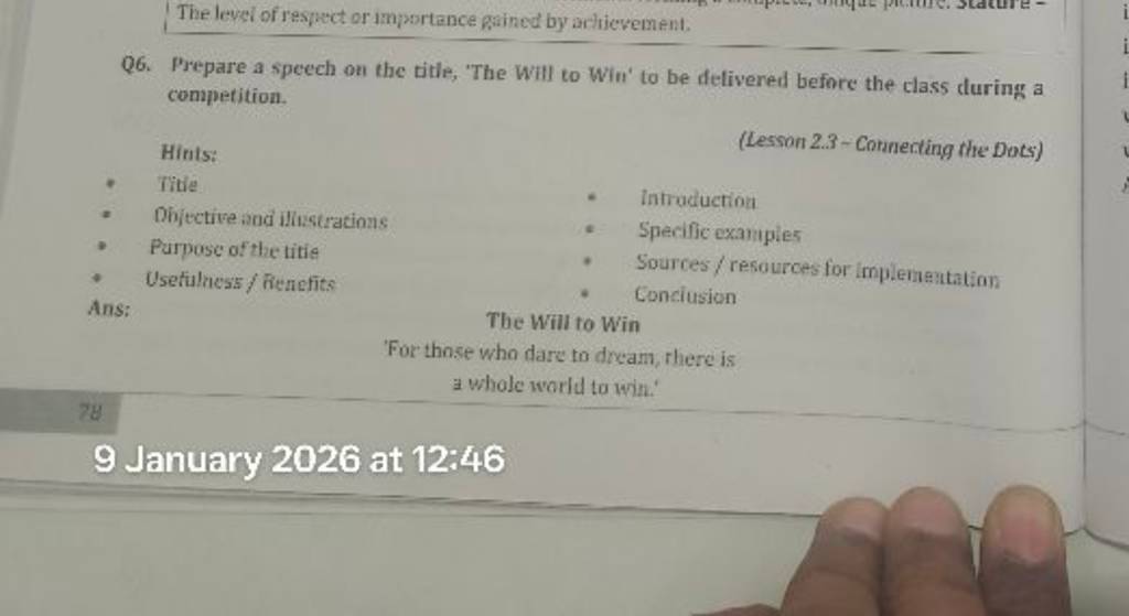 The level of respect or importance gained by achievement. Q6. Prepare a s..