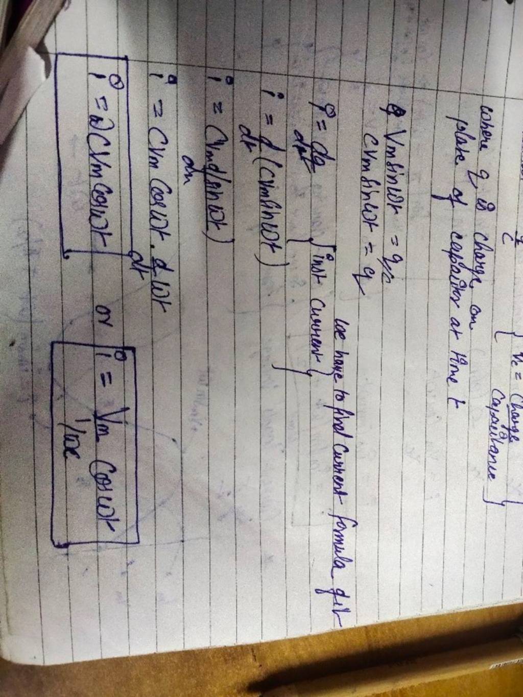 where q is charge Con Vez Charge Capacitance plate of capacitor at time t..