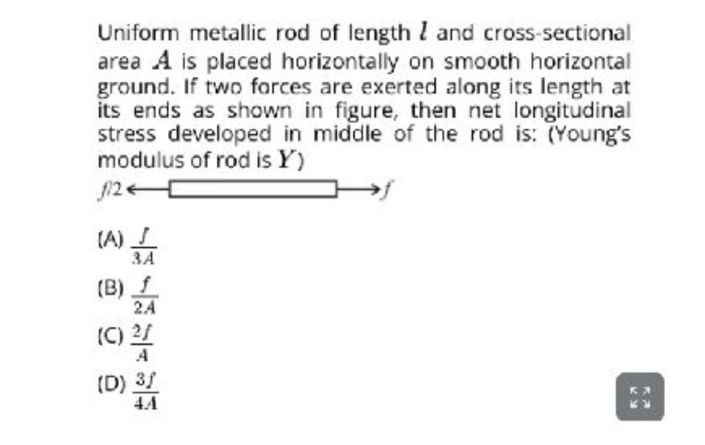 Uniform metallic rod of length and cross-sectional area A is placed horiz..