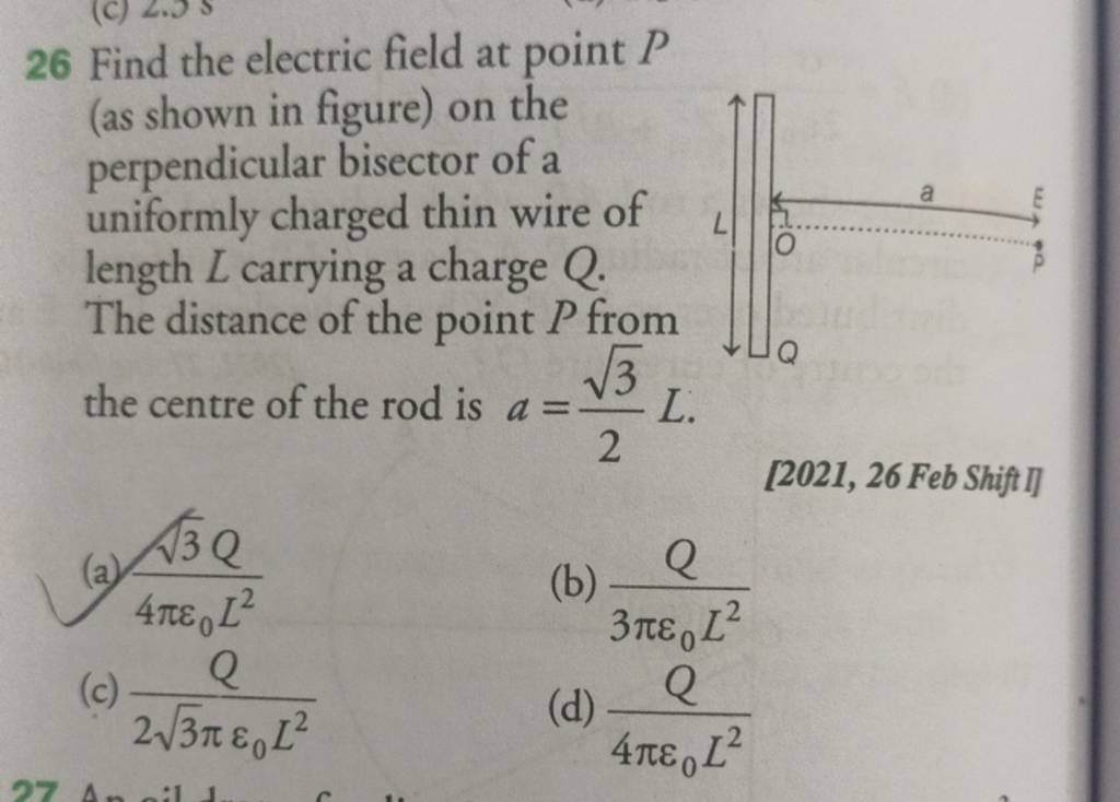 26 Find the electric field at point P (as shown in figure) on the perpend..