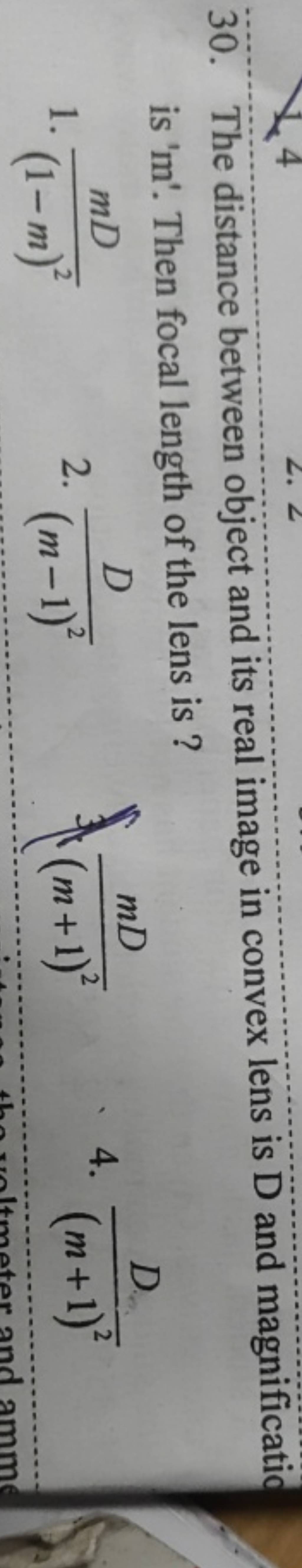The distance between object and its real image in convex lens is D and ma..