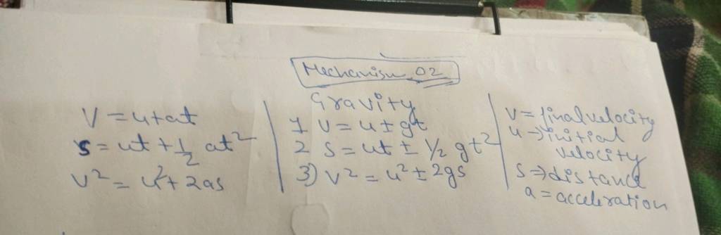 V=4tat s = ut + at² V² + zas 02 Mechanisu 03 Gravity 1 U= utgit 2 S = ut
