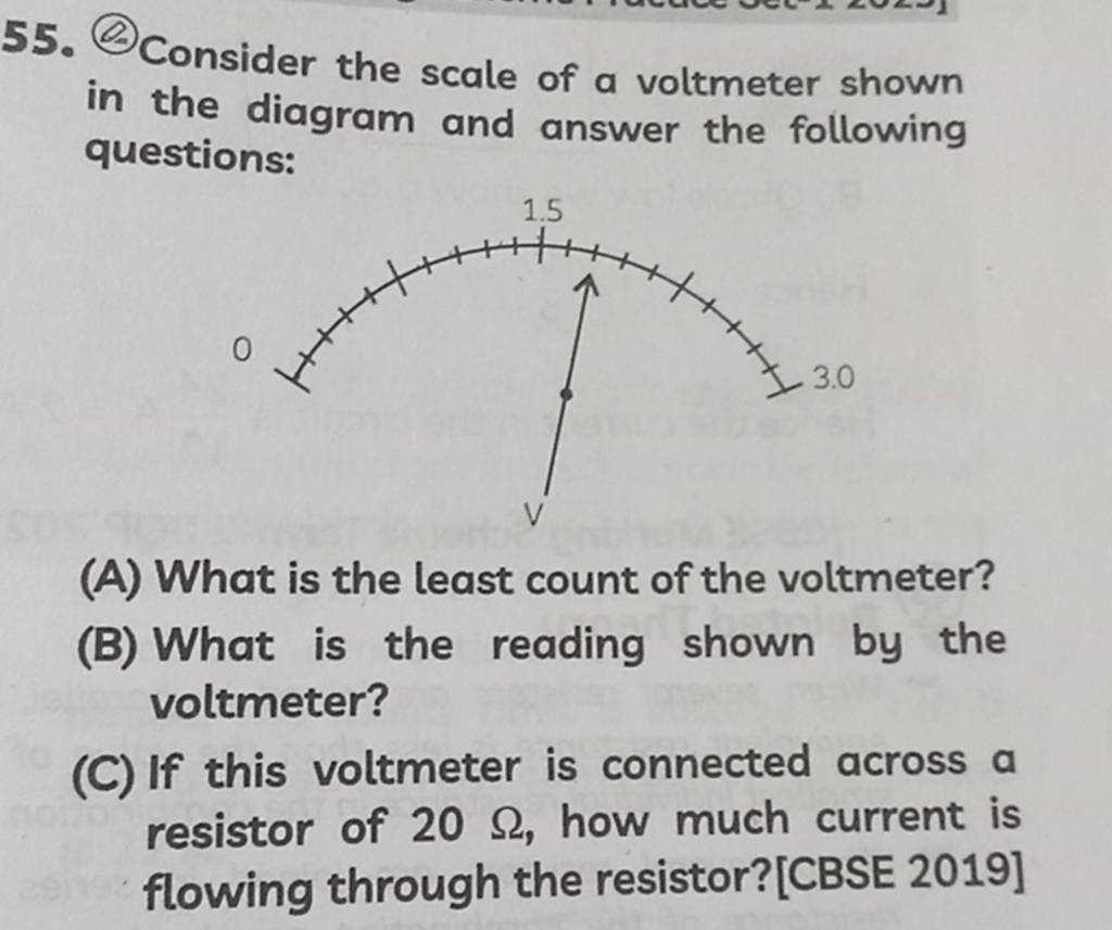 Consider the scale of a voltmeter shown in the diagram and answer the fol..