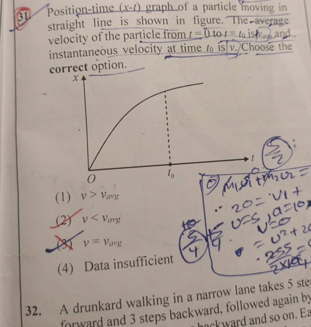 31 Position-time (x-1) graph of a particle moving in straight line is sho..