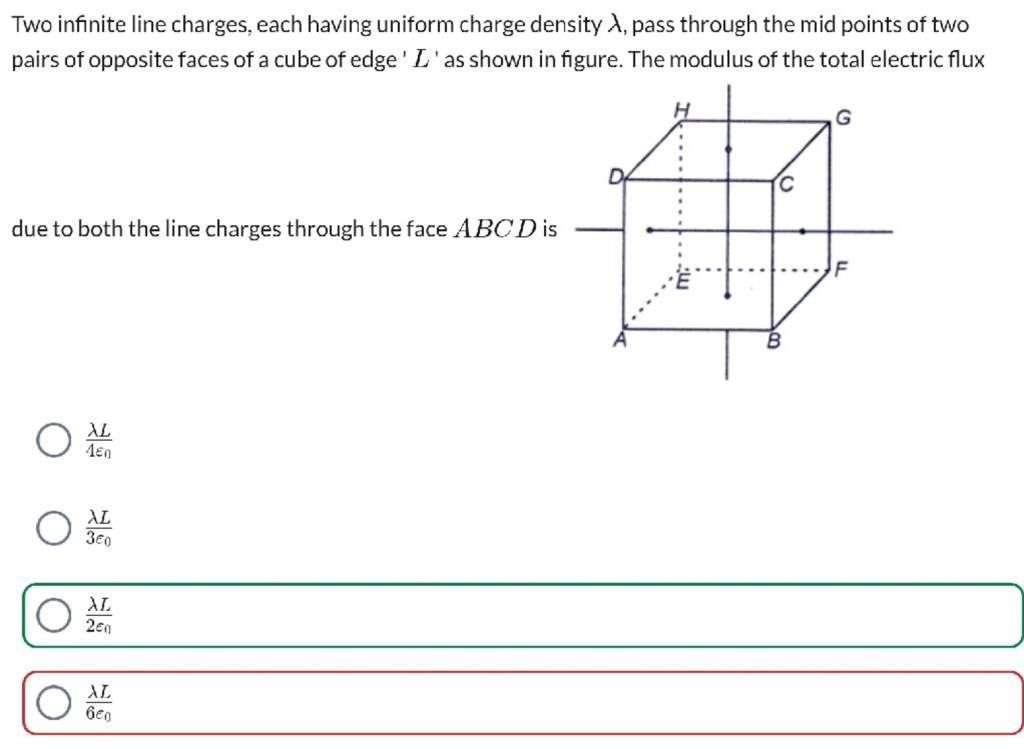 Two infinite line charges, each having uniform charge density A, pass thr..