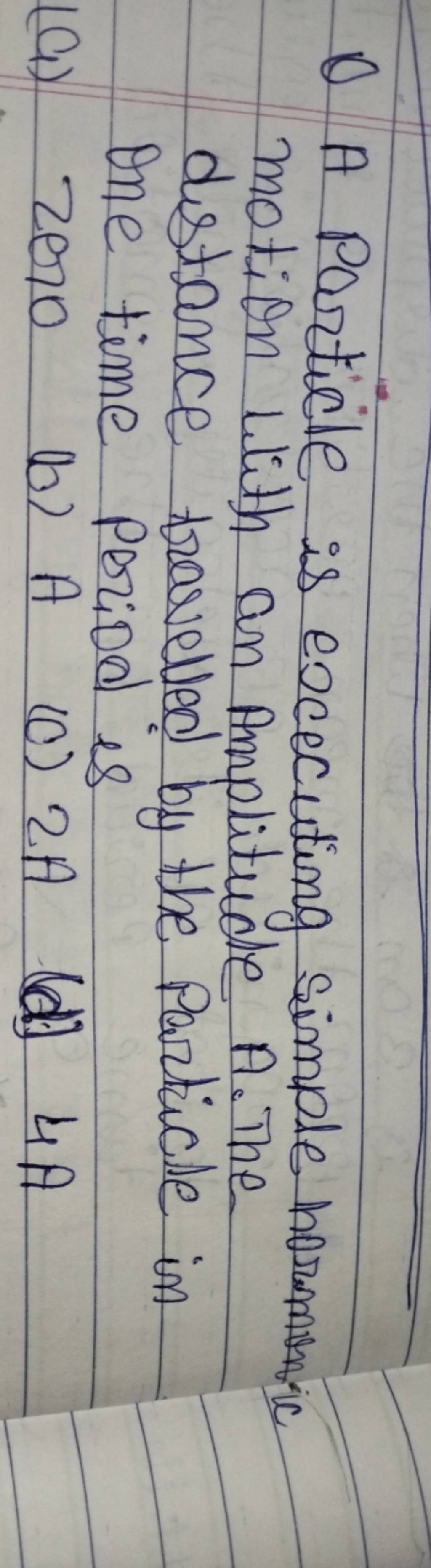 OA Particle is excecuting simple hormonic Lax motion with an Amplitude A...